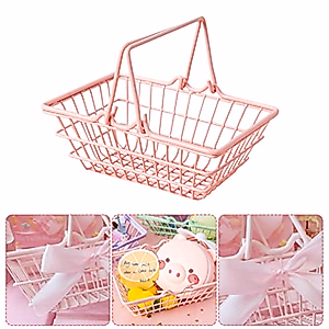 Toddmomy Mini Shopping Basket Metal Wire Storage Basket with Handles for Mini House Furniture Decoration Kids Party Favors