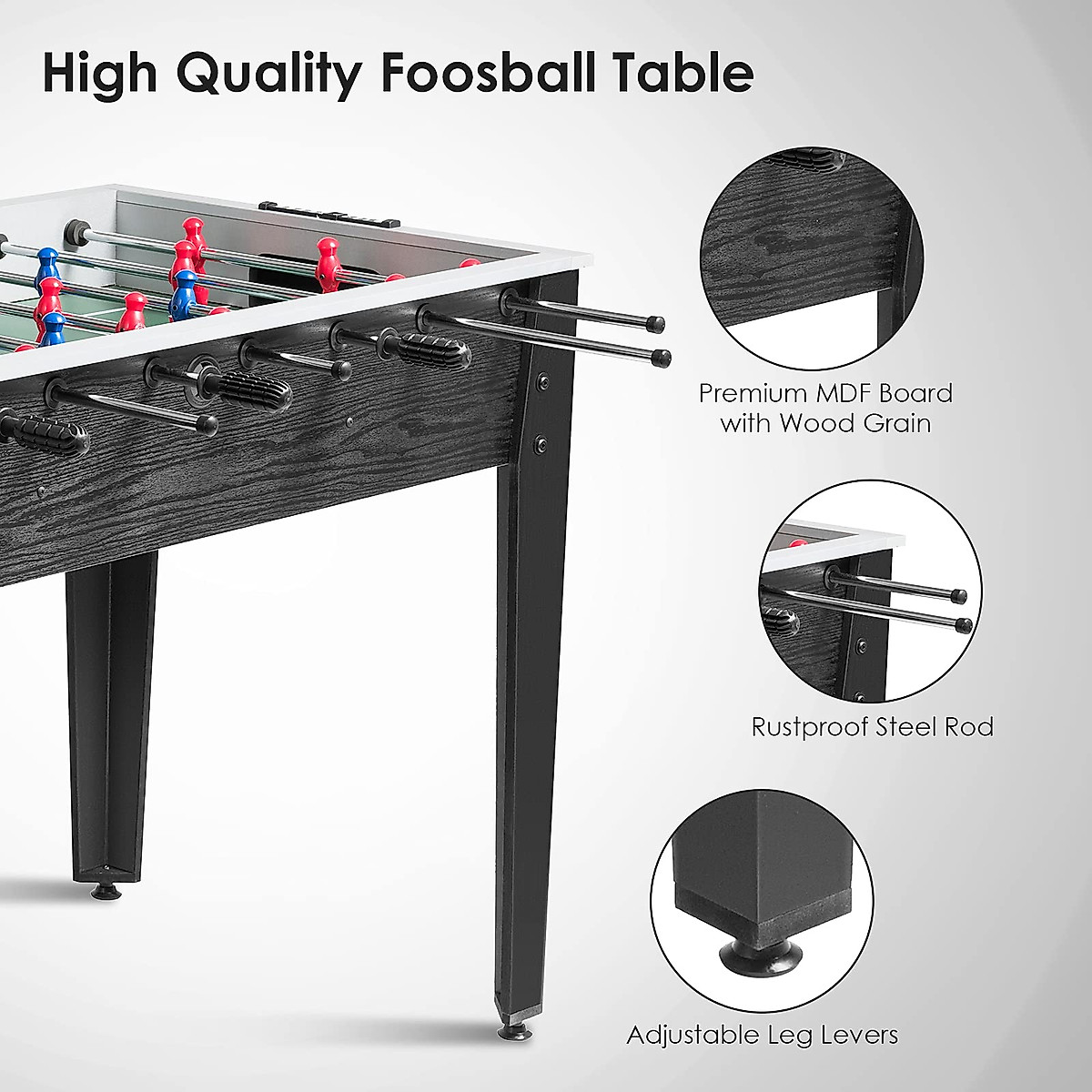 RELAX4LIFE 48'' Foosball Table, Wooden Soccer Game Table with 2 Footballs, Score Devices, Recreational Foosball Games for Kids & Adults, Arcade Table for Pub, Bars, Parties Family Night Game (Black)