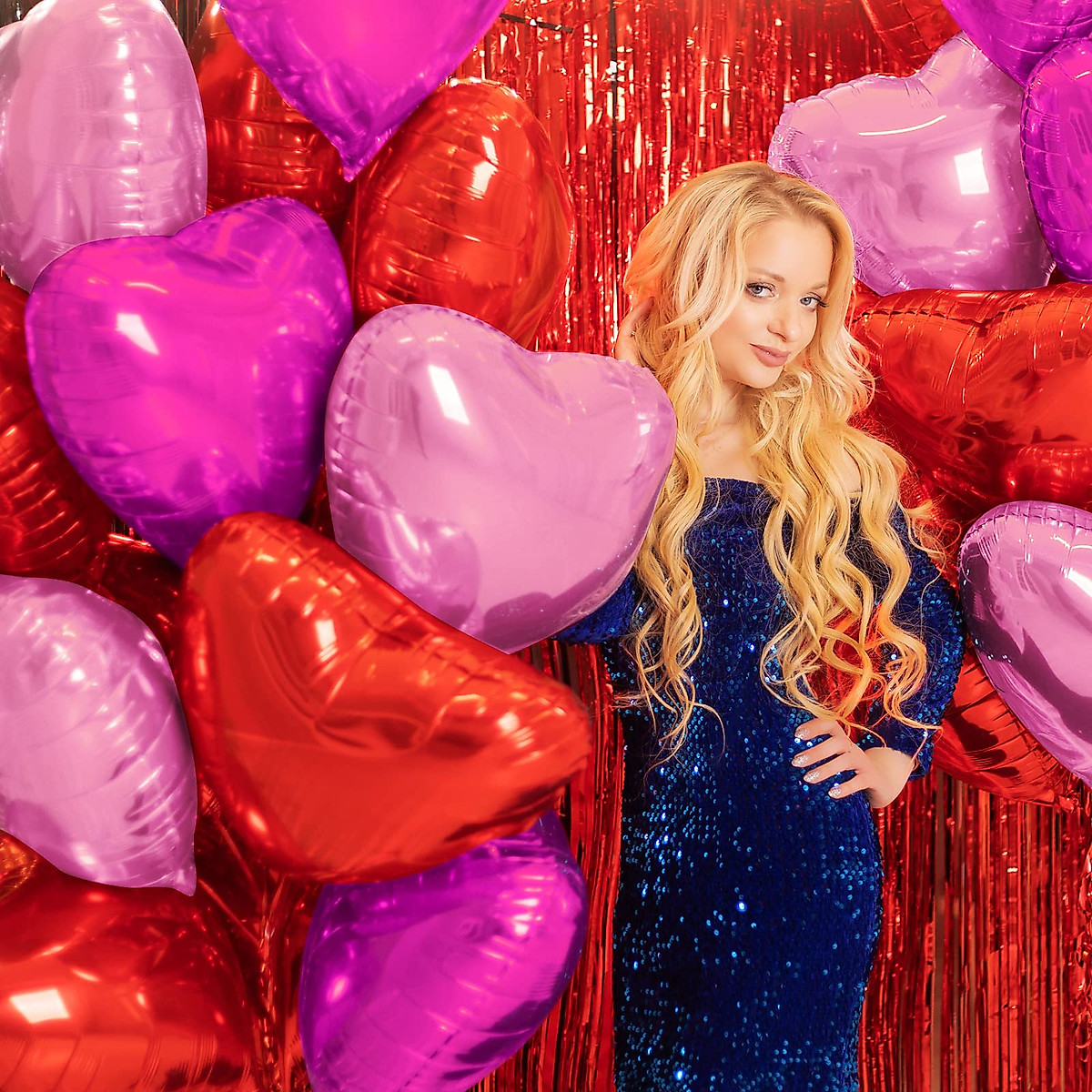 ASTARON 30 Pcs Red Pink Heart Balloons for Valentines Day Decor Accessories, 18 In Large Heart Balloon Foil Rose Red Heart Balloons for Romantic Night Wedding Bridal Shower Decorations