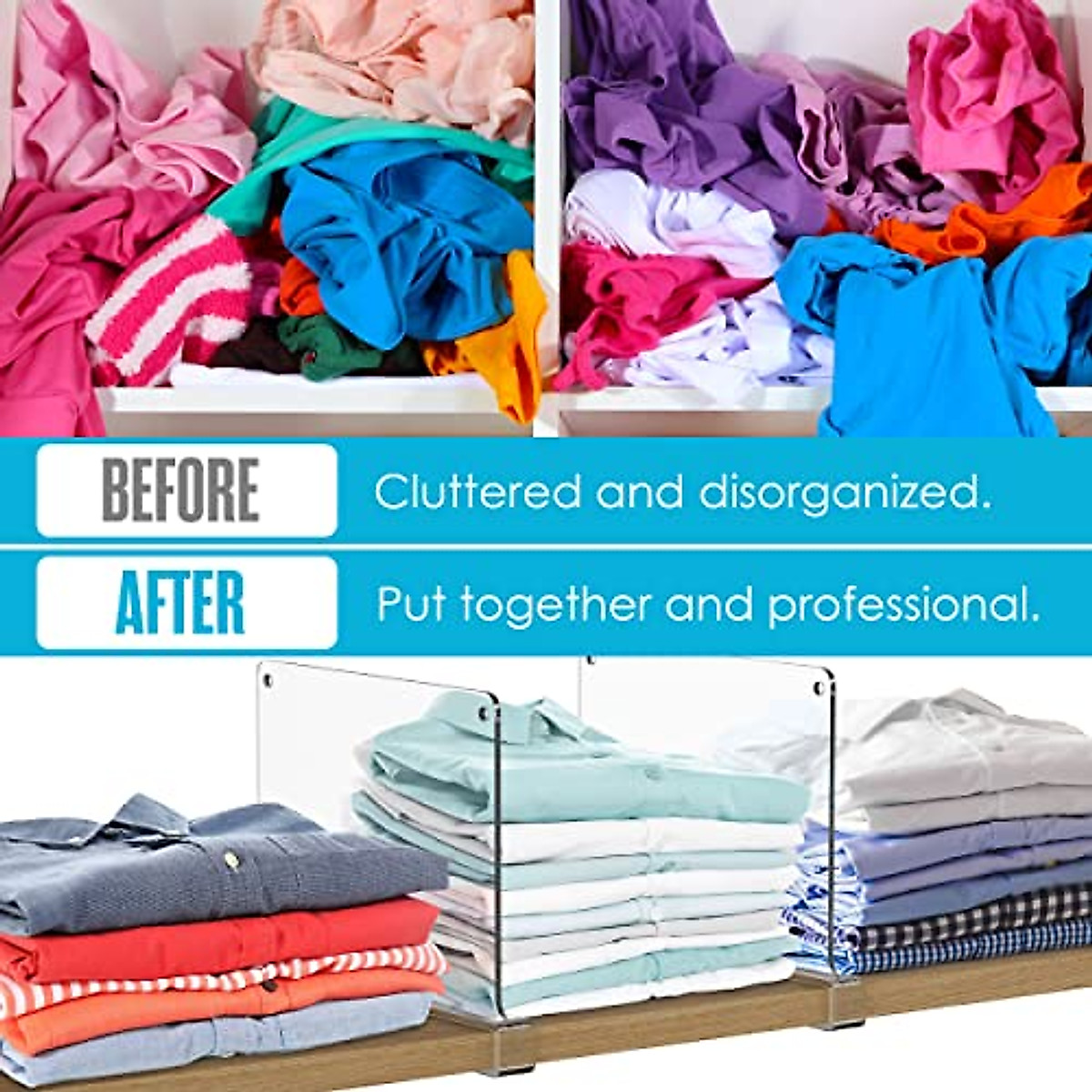 Shelf Dividers, Acrylic Divider Closet Organization, Clear Shelves Separators, 8 Pack, 11"x8", Plastic, Vertical Shelving Organizer, For Closets, Store, Clothes, Purse, Sweater, with Clip | Houseables