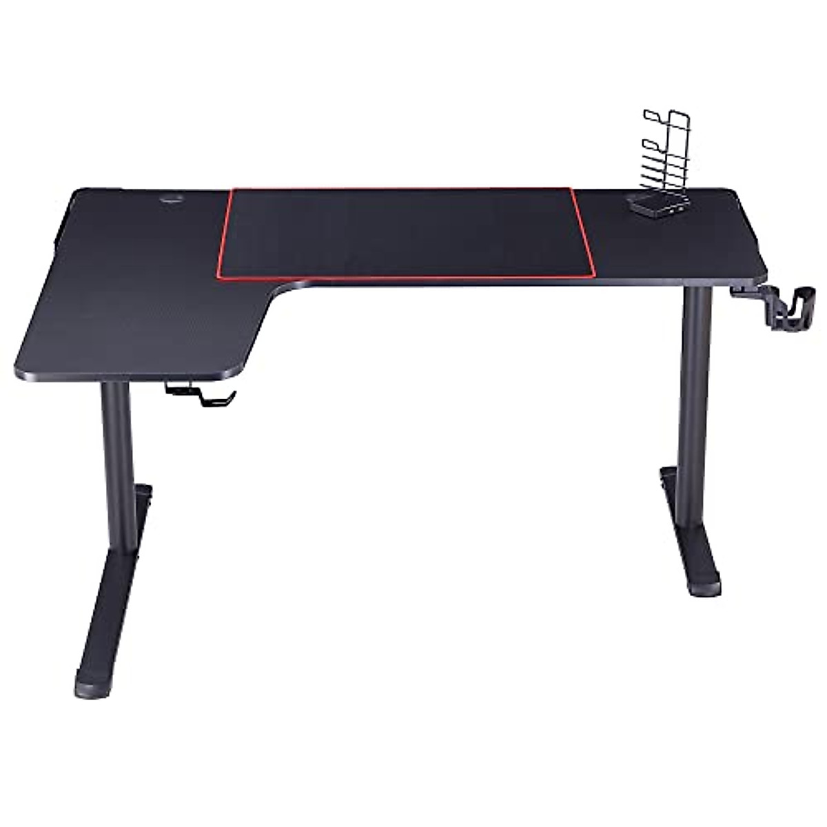 ioHOMES Kindira Modern Steel 65 in. L-Shaped Gaming Desk with USB Ports, PC Mouse Pad and Rotatable Cup-Holder for Home Office, Classroom, Study Room, Black