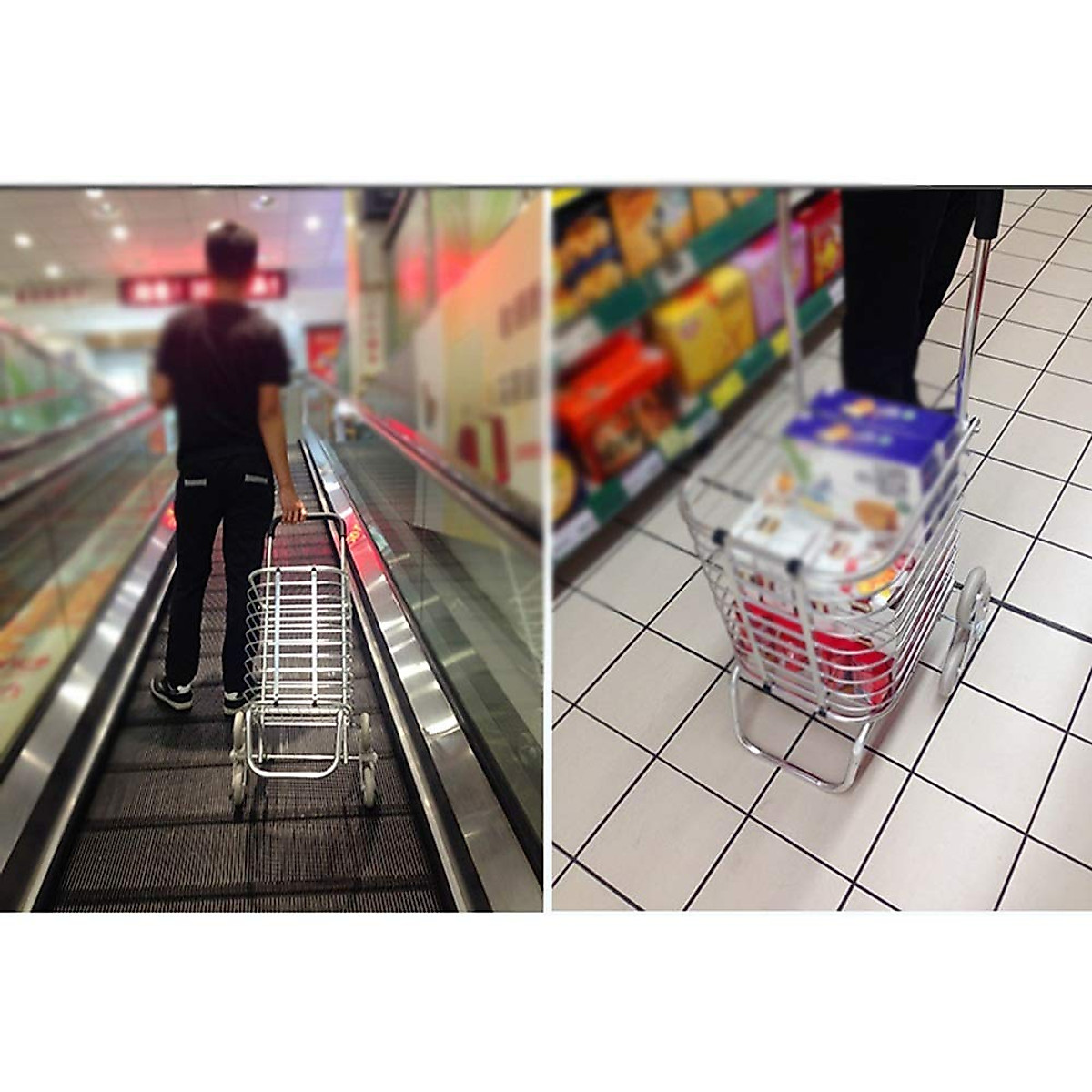 YGCBL Multifunction Portable Hand Trucks,Trolleyshopping Trolley Aluminum Alloy Foldable High Capacity Foam Wheel Mute, Load 30 Kg, 6 Wheels,B