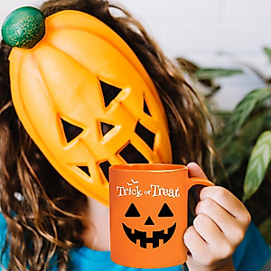 Whaline 2Pcs Halloween Mug Set 12oz Pumpkin Holiday Coffee Mugs Happy Halloween Trick or Treat Ceramic Drinking Mugs for Home School Office Table Centerpieces Housewarming Gift