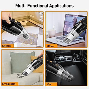 Handheld car Vacuum Cleaner Cordless, Car Portable Hand Vacuum Rechargeable, Wet and Dry Cleaning Use Portable Hand Vacuum with 12V 120W High Power and LED Light for Car, Home, Office