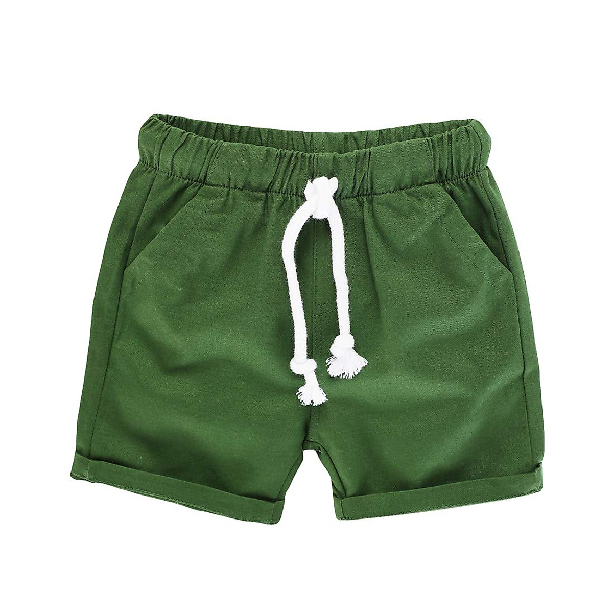 HILEELANG Baby Boys' Shorts 2-Pack Chino Short Summer Cotton Casual Pants with Pockets Yellow Green 2t