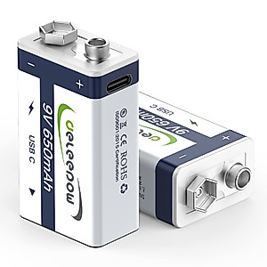 Deleepow Rechargeable 9V Batteries 650mAh USB 9V Lithium Battery 2 Pack with USB-C Cable