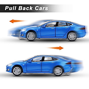 SASBSC Toy Cars Model S Die Cast Metal Model Cars with Door Open Light and Sound Pull Back Car Toys for Boys and Girls 3-12 Years Old