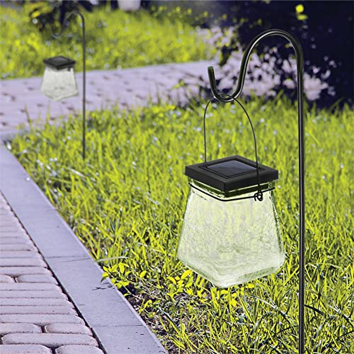 Landia Home 2 Packs Solar Crackle Glass Solar Lanterns Light Hanging Outdoor Waterproof 10 Lumens 3000K Decorative Large Crackle Glass Garden LED Lights, No Wiring for Patio Backyard Garden Holidays