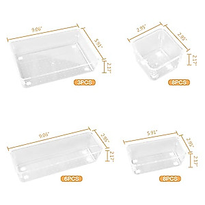 Modern-Depo 25 PCS Clear Drawer Organizer Set 4 Sizes Plastic Drawer Storage Bins Dividers Trays Dot Box for Makeup, Jewelry, Kitchen Utensils, Gadgets, Office
