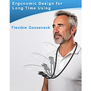 Magnifying Glass for Reading with 5.12in Diameter Magnifying Lens, 5X Neckwear Hands Free Magnifier with Stand for Seniors and Low Vision When Sewing, Cross Stitch, Needlepoint, Reading(Black)