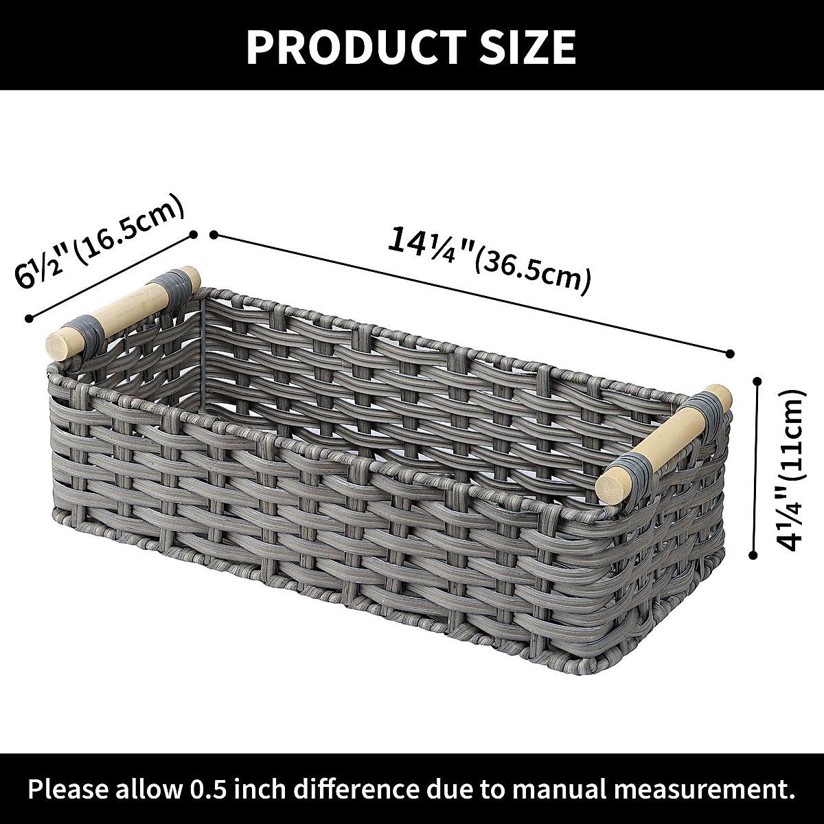 GRANNY SAYS Wicker Baskets for Storage, Wicker Baskets for Shelves, Toilet Basket Tank Topper, Waterproof Toilet Tank Basket, Toilet Paper Basket for Back of Toilet, 14¼" x 6½" x 4¼", Gray