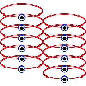 Yinkin 12 Pieces Red Evil Eye Bracelets for Women Protection Bracelet for Christmas Adjustable Lucky Bracelet String Pack Evil Eye Charm Strand Bracelet for Adult Kids Gift