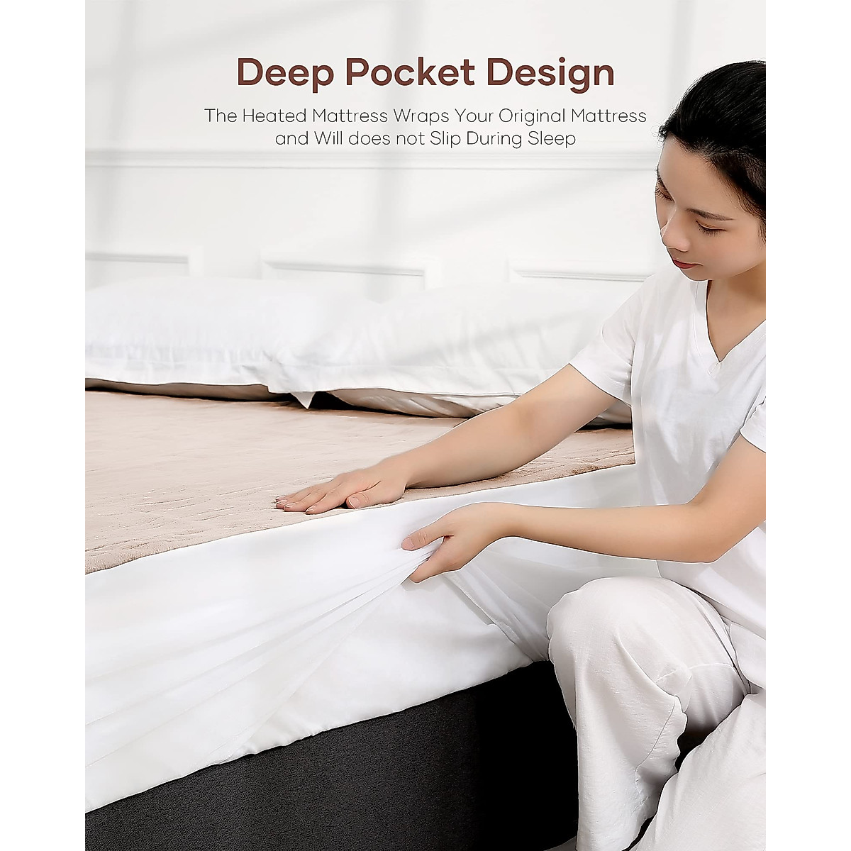 Heated Mattress Pad Twin Size Comfort Coral Fleece 10 Heating Levels & Auto Shut Off, Electric Bed Warmer Pad with Controllers, Up to 15" Deep Pocket, Machine Washable