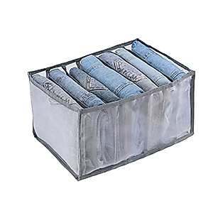 Xloey 1Pcs Wardrobe Clothes Organizer,7 Grids Jeans Organizer,Washable Foldable Mesh Separation Box,for T-shirt,Legging,Jeans