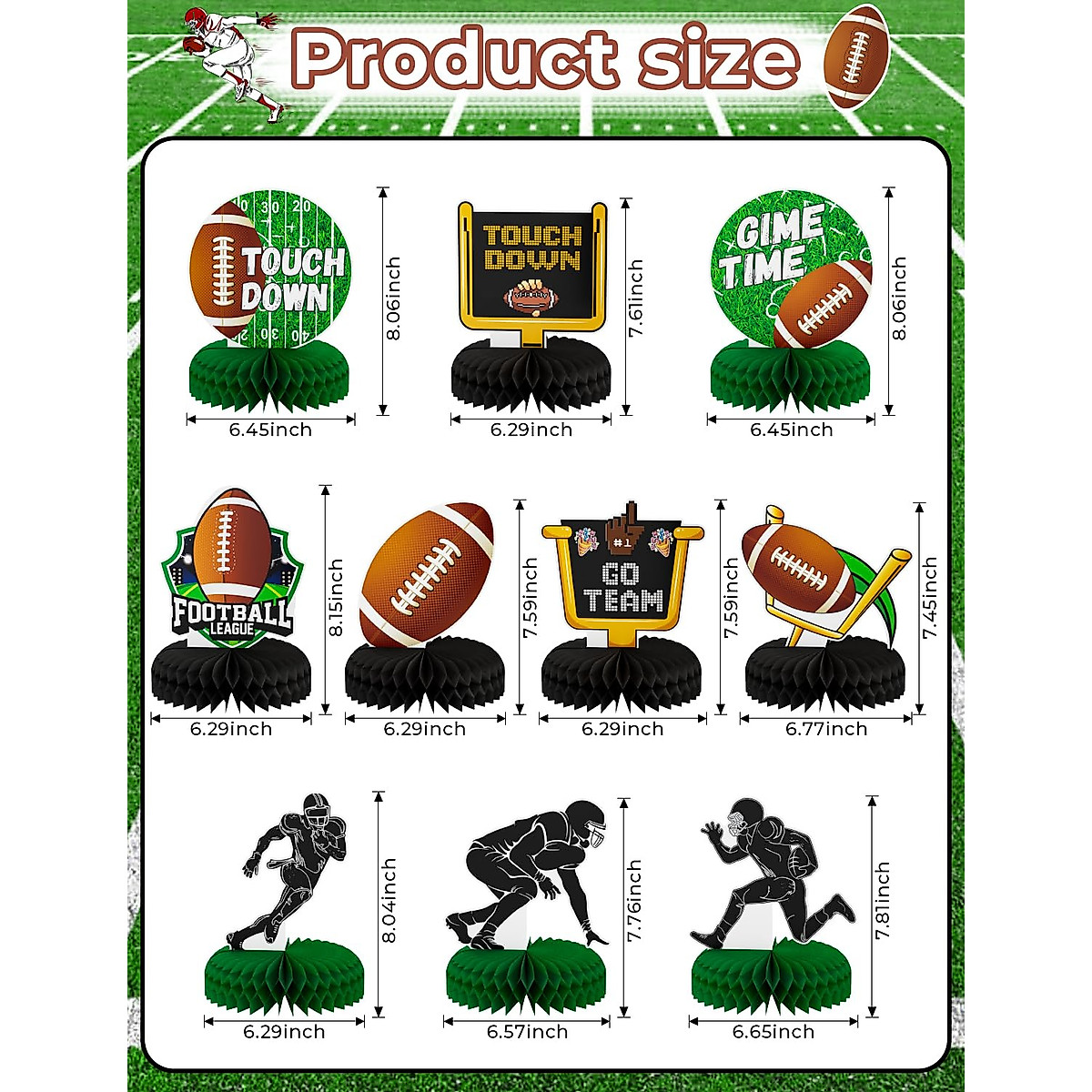 Adeyoo 10Pcs Football Party Honeycomb Centerpieces,Football Centerpieces for Table Birthday Party Centerpiece Topper Decorations for Birthday Baby Shower Tailgate Party Supplies