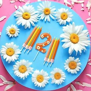 Flutesan 13 Pcs Birthday Candles Included 1 Pcs 2.4 x 1.3 Inches Daisy Flower Candle Birthday Candle and 12 Pcs Birthday Candles in Holders for Birthday Celebrations Party Decoration(Number 2)