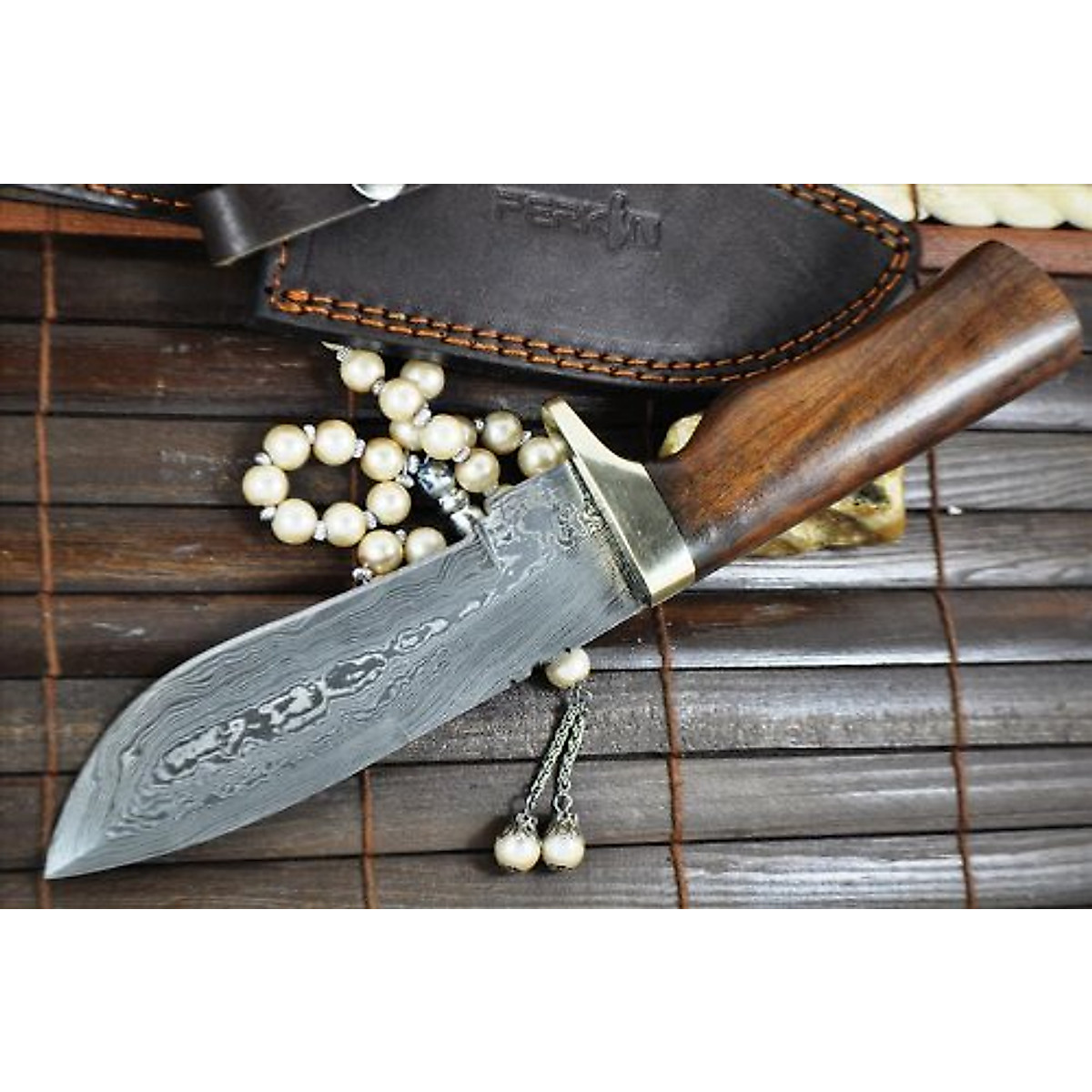 Perkin Price Cut - Custom Handmade Damascus Hunting Knife - Beautiful Bowie Knife