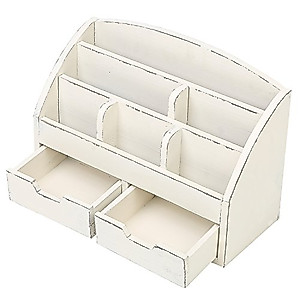 MyGift White Wood Desktop Organizer - Includes 6 Compartments and 2 Pullout Drawers to Organize Office Supplies and Accessories