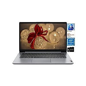 Lenovo Ideapad 1i 14" HD Laptop Computer, Dual-Core Intel Celeron N4020, 4GB RAM, 64GB eMMC, HDMI, WiFi, Bluetooth, Type-C, Webcam, Long Battery, 1-Year Microsoft 365, Win 11S, Goldoxis 32GB SD Card