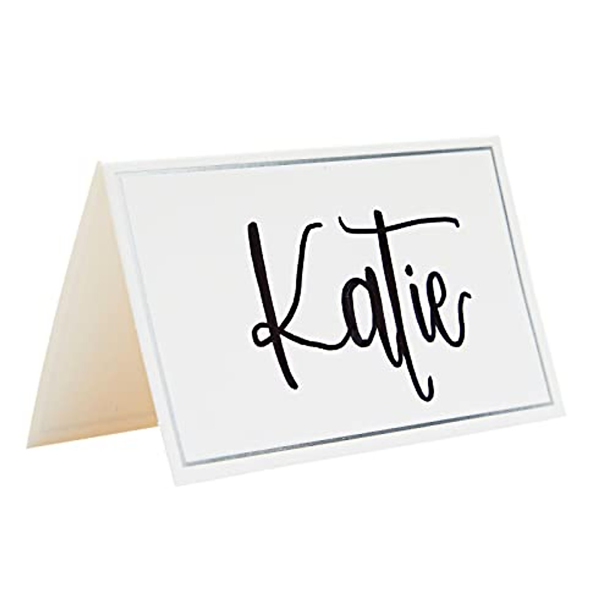 100 Pack Name Cards for Table Setting, Tent Place Cards with Silver Foil Border for Wedding, Banquets, Events, Reserved Seating Dinner Place Cards Blank (3.5 x 2 In)