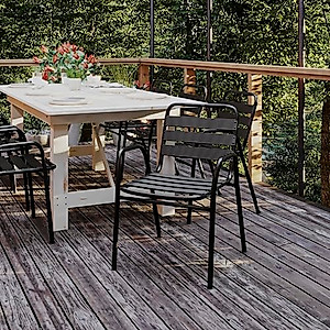Flash Furniture Lila Commercial Restaurant Stack Chair with Triple Slat Back and Arms, Indoor-Outdoor Dining Chair, Black