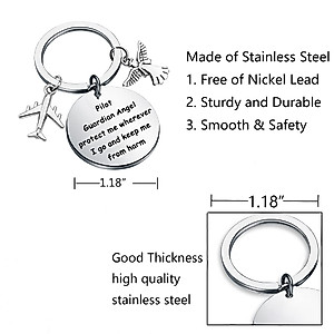 FUSTMW Pilot Gifts Keychain Guardian Angel Gifts Pilot Aviation Gifts Pilot Student Gifts Pilot to be Gifts Aviation Keychain (Silver)