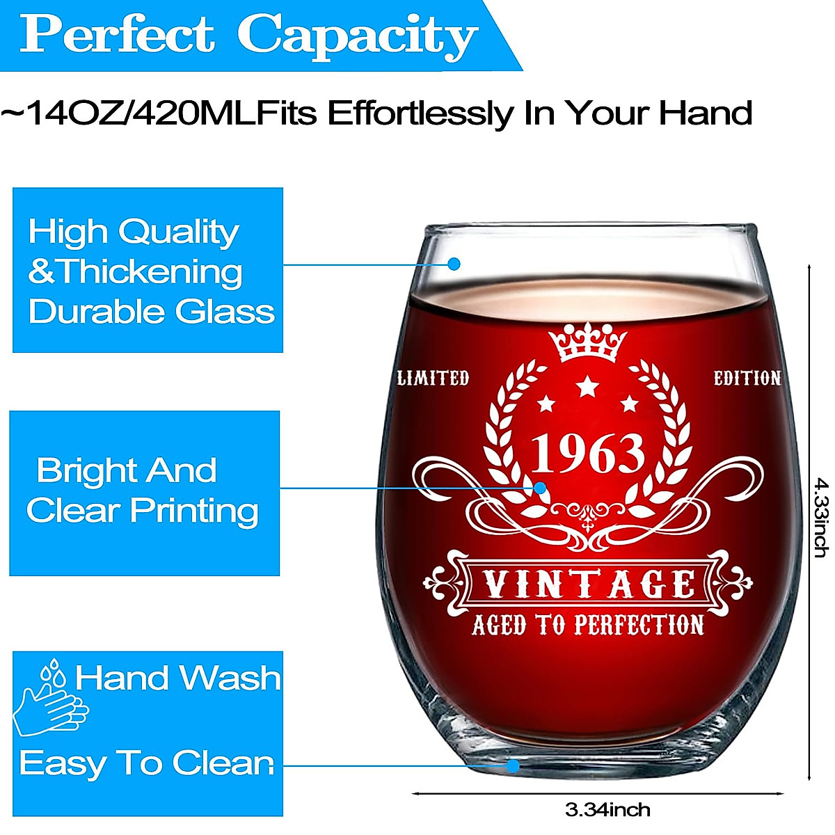 Asija 60th Birthday Gifts for Women Men,2 PCS 60th Birthday Gift Set,1963 Wine Glass&60th Birthday Toilet Paper,60th Birthday to Perfection gifts for Mom,Wife,Friend,Boss 60th Birthday G ifts Set