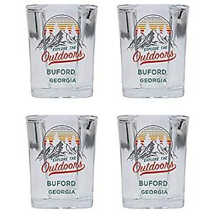 R and R Imports Buford Georgia Explore the Outdoors Souvenir 2 Ounce Square Base Liquor Shot Glass 4-Pack