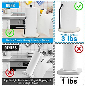 Marble Weighted Paper Towel Holder,Freestanding Black Paper Towel Roll Holder with Tension Arm-for Kitchen Bathroom Countertop,Standard or Jumbo-Sized Roll Holder