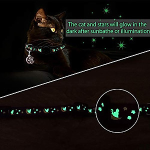 2Pcs Breakaway Cats Collars Cat Collars for Boy & Girl Cats Moons Adjustable Kitten Collars with Bell & Pendant Glow in The Dark,Purple+Black