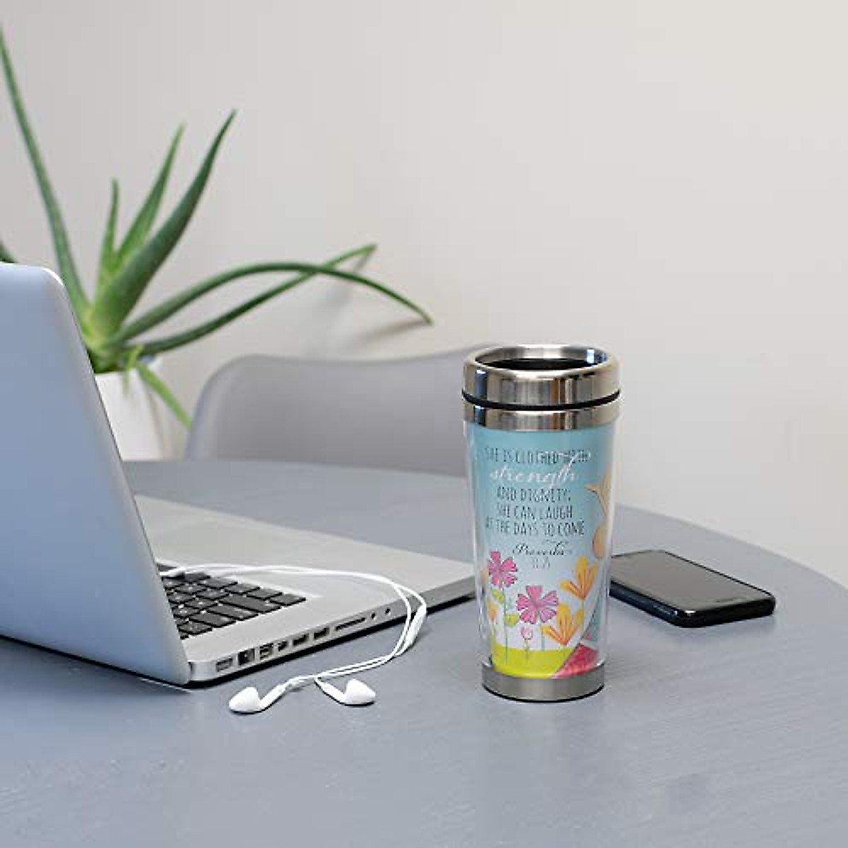 Proverbs 31 Woman Blue Sky Sketch 16 Oz. Stainless Steel Insulated Travel Mug with Lid