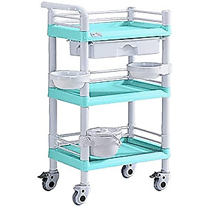Cart Trolley, Lab Clinic Serving Cart Trolley Trolley On Wheels Portable Medical Utility Cart with Drawers & Dirt Bucket, 3 Tier Beauty Salon Equipment Rolling Trolley On Wheel, 220-330lbs Load Capaci