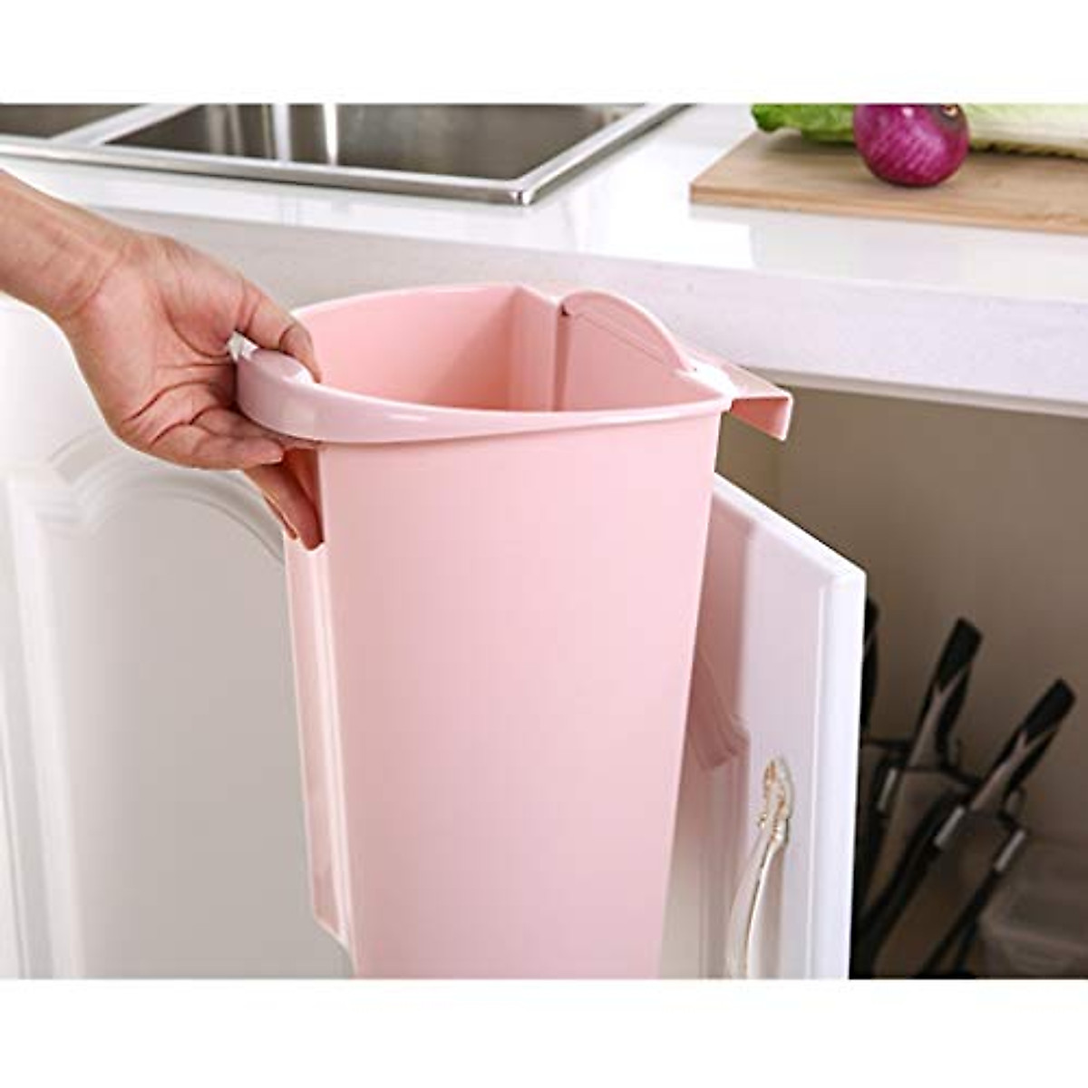 LEGU Trash cans Hanging Trash Can Small in-Cabinet Kitchen Garbage Bin Can Easy Attached to Cabinet Door Kitchen Drawer Car Waste Can Garbage Cans (Color : Purple)