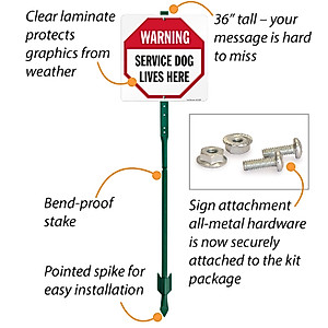 SmartSign 10 x 10 inch “Warning - Service Dog Lives Here” Yard Sign with 3 foot Stake, 40 mil Laminated Rustproof Aluminum, Red, Black and White, Set of 1, Made in USA