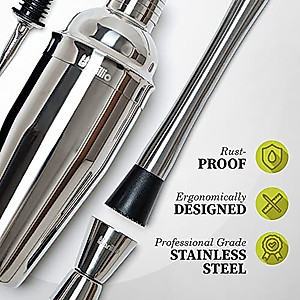 Cocktail Shaker Set Bartender Kit by BARILLIO: Complete Bar Tool Set | Stainless Steel Barware Essentials, Premium Mixology Gear