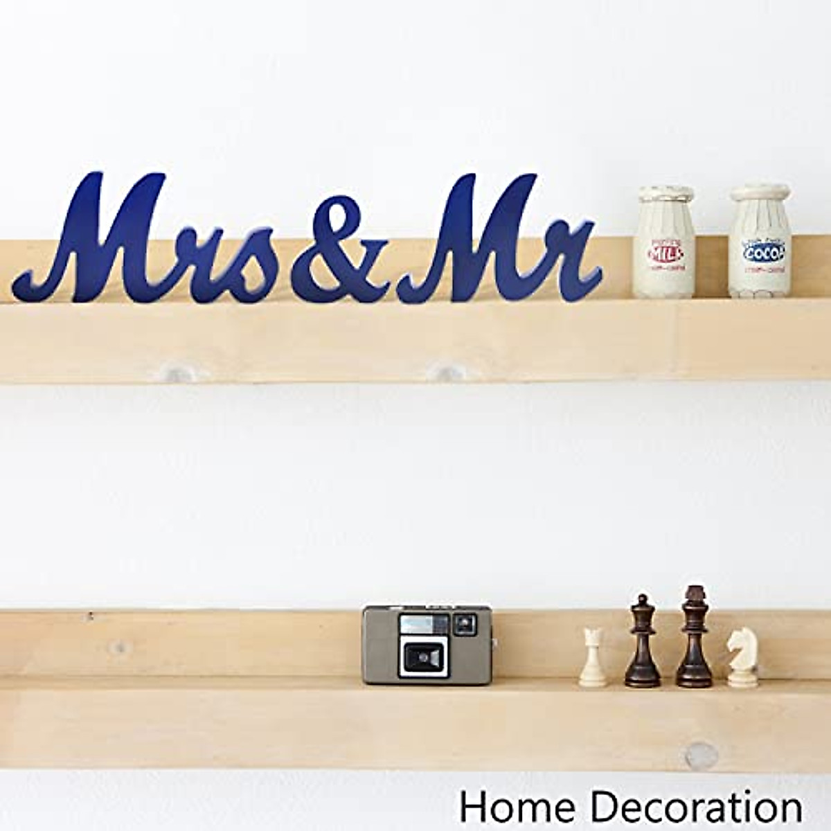 YEHLIABO Wooden Mr and Mrs Letter, Classical Mr. & Mrs Wedding Sign for Wedding Table, Large Wooden Letters for Sweetheart Table, Photo Props Wedding Decorations for Anniversary (Dark Blue, Large)