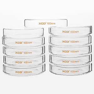 XCD Glass Petri Dishes, 10 Pack Borosilicate Glass Cell Culture Dishes Autoclavable Lab Dishes with Clear Lid for Laboratory Use, 100x20 mm
