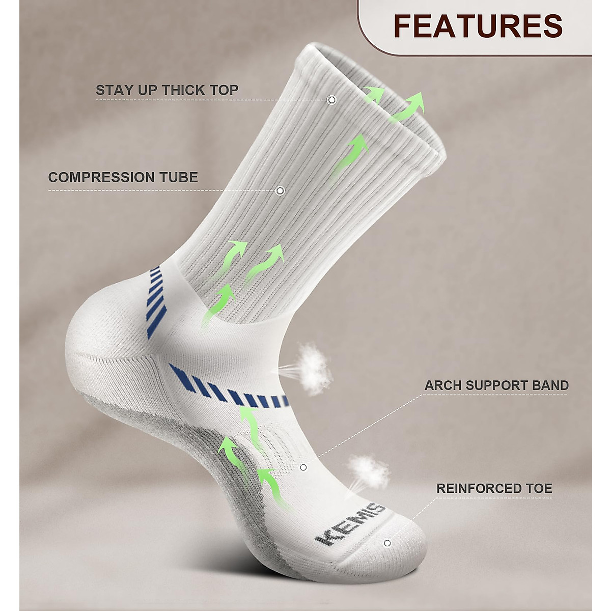 BULLIANT Compression Socks for Men 6Pairs, Athletic Crew Socks Cushioned For Men Sports Running-Arch Support(6Pairs,Shoes Size:Men 11-13)