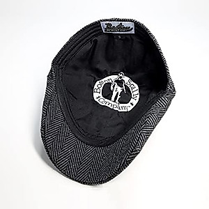 The Original Boston Scally Cap - The Peaky Newsboy Flat Cap - 8 Panel Cotton Fitted Hat for Men - Grey Herringbone