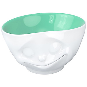 FIFTYEIGHT PRODUCTS TASSEN Porcelain Bowl, Happy Face Edition, 16 oz. White Outside, Jade Color Inside (Single Bowl) for Cereal, Soup