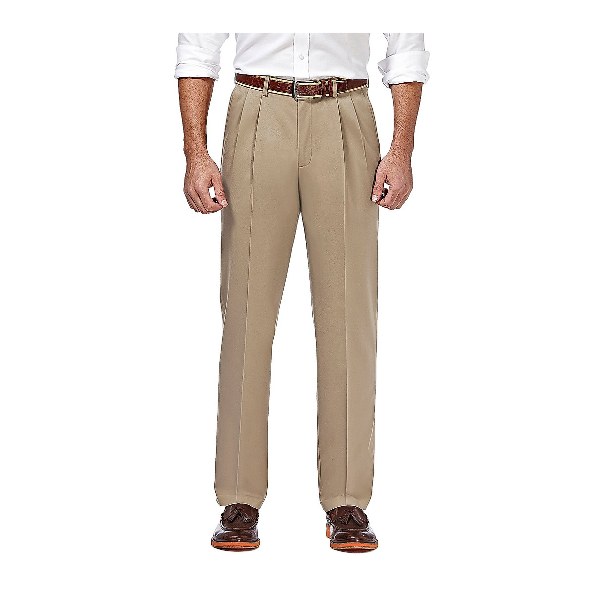 Haggar Men's Premium No Iron Khaki Classic Fit Pleat Front Casual Pant (Regular and Big & Tall Sizes), 42W x 30L