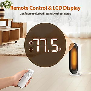 Electric Space Heater for Indoor Use – Ilake 90° Oscillating Space Heater with Remote & Thermostat, Digital Display,12H Timer, 1500W Energy Efficient, Small Space Heater for Office Home Basement Gift