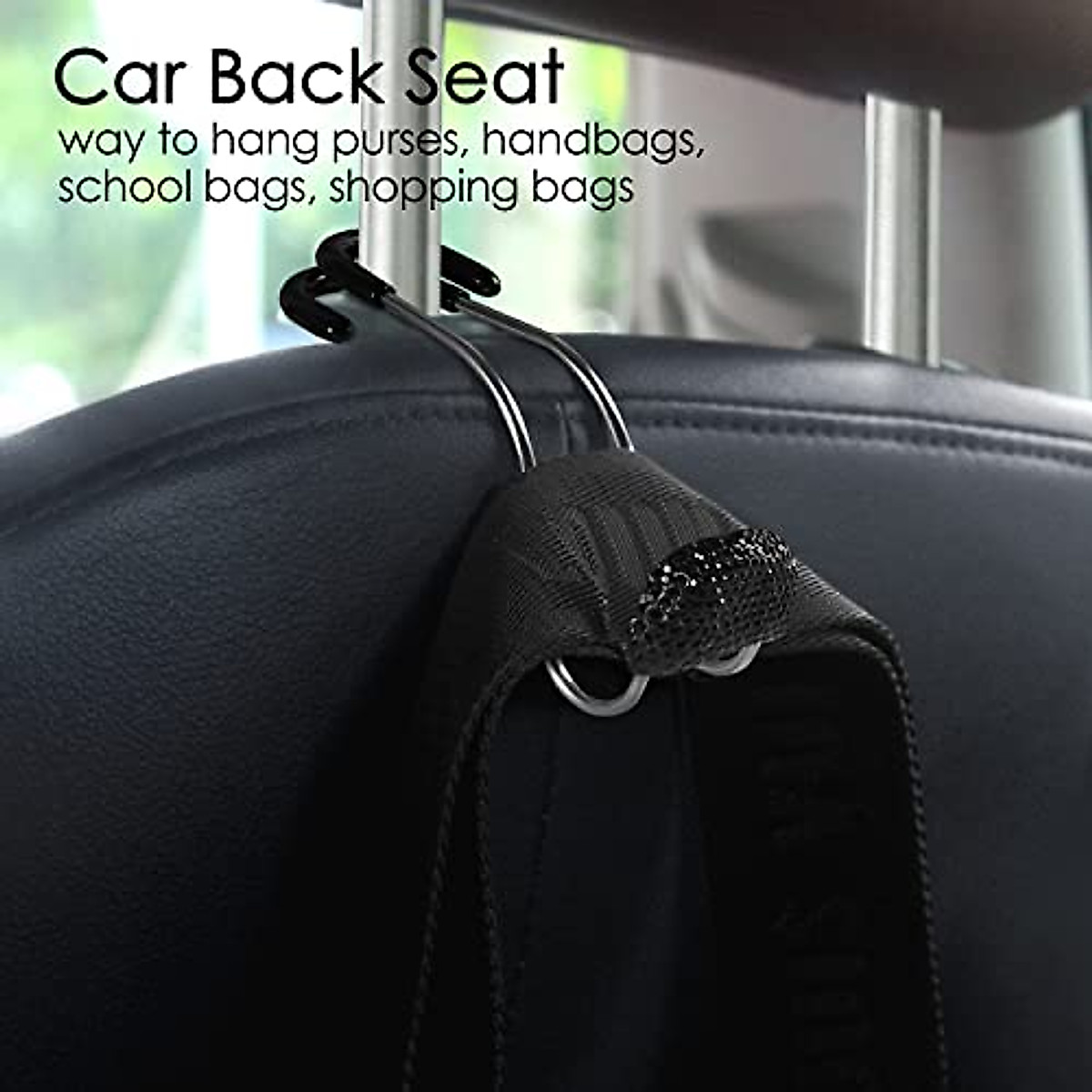 Guoord 【2024 Upgraded】 Car Headrest Hooks Decorations, 2 Pcs Bling Purse Hook Hangers, Auto Hooks Car Hangers and Durable Backseat Holder, Storage Universal for SUV Truck Vehicle (Black)