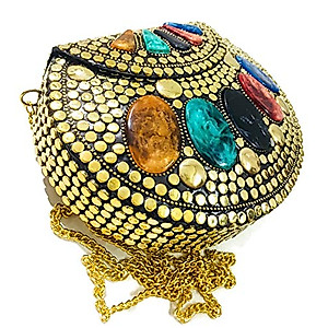 Brass Beaded Ethnic purse Girls Bridal Bag Golden cross body bag for women/Girl party clutch Metal clutches Vintage Brass (Gold Muti Stone)