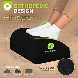ErgoFoam Adjustable Desk Foot Rest for Added Height - Orthopedic Teardrop Design - Large Premium Under Desk Footrest - Most Comfortable Foot Rest Under Desk for Lumbar, Back, Knee Pain (Black)