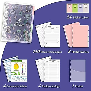 Blank Recipe Book to Write in Your Own Recipes, 8.5" x 11" Removable Hardcover Family Recipe Binder with Dividers, Customized Personal Recipe Book Hold 140 Recipes (Salvia Blue)