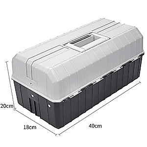 17-Inch Plastic Storage Toolbox, GANCHUN 3-Layer Portable Tool Box, Hobby or Craft Storage Toolbox, Multiplication Tool Organizer for Home Tools, Nails and Pins, Black-Grey