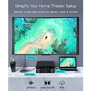 Kinivo HDMI Switch with Audio Extractor 360BNT (3 in one out, Toslink Optical Audio Port, SPDIF, 4K 60Hz, High Speed 18Gbps, IR Remote) - Compatible with Roku, PS5, Xbox, Apple TV, Dolby Digital/Atmos