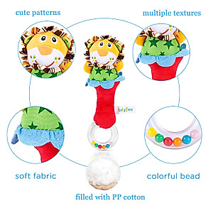 4 Plush Baby Soft Rattle Toys,Fabric Ring Rattles Shaker,Infant Handbells Early Development Hand Grab Sensory Toys,Stuffed Animal for 6 9 12 Months and Newborn Toddler Boy Girl Birthday Gifts