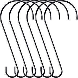 Hotop 6 Pieces Heavy Duty Big S Hooks Bird Feeder Hook Rustproof Stainless Steel Hooks Garden Hook Tree Branch Hook for Kitchen, Bird House, Plants, Baskets, Lanterns and Bicycles(Black,12 Inch)